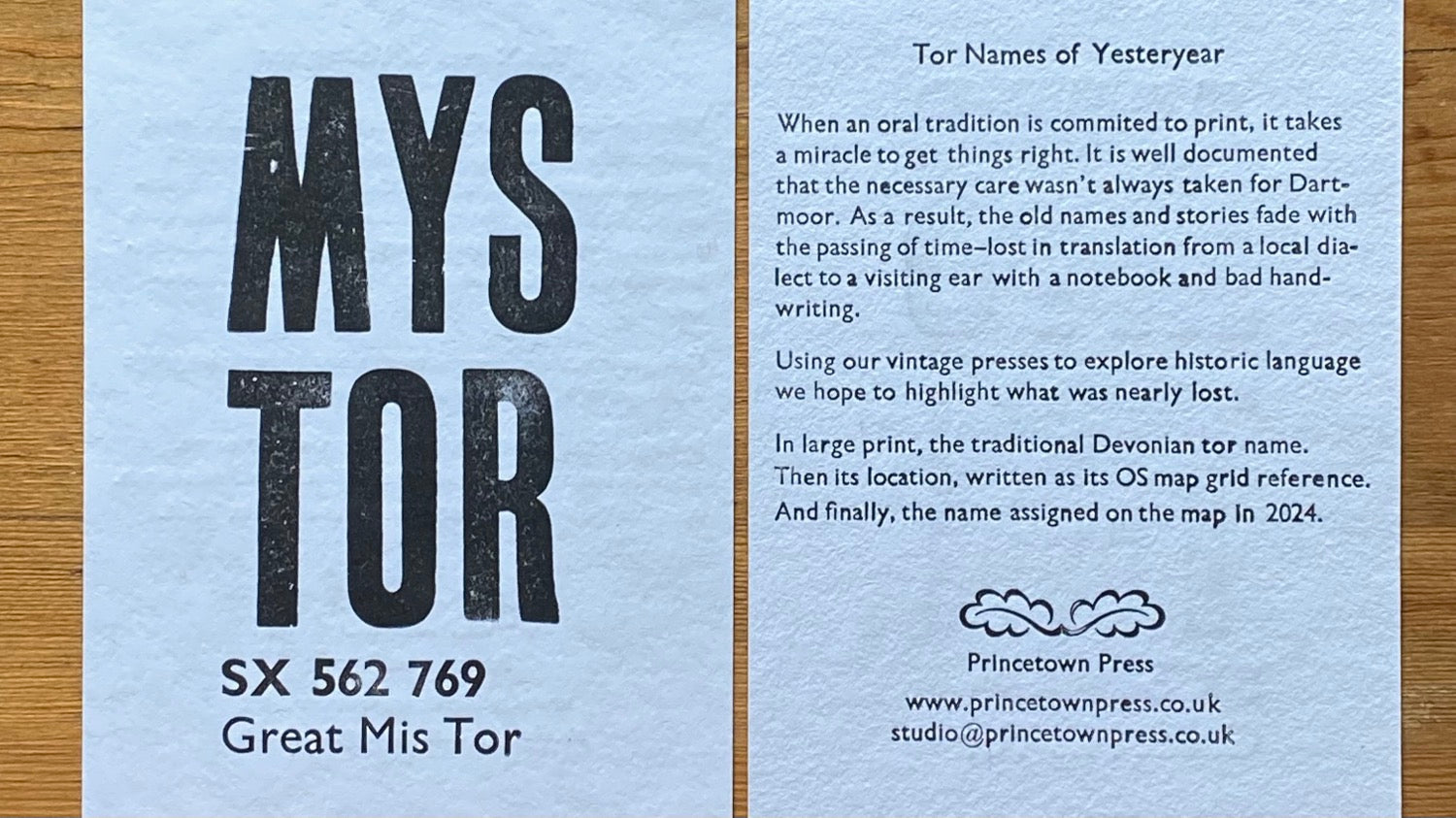 Tor Names of Yesteryear - small posters – Princetown Press